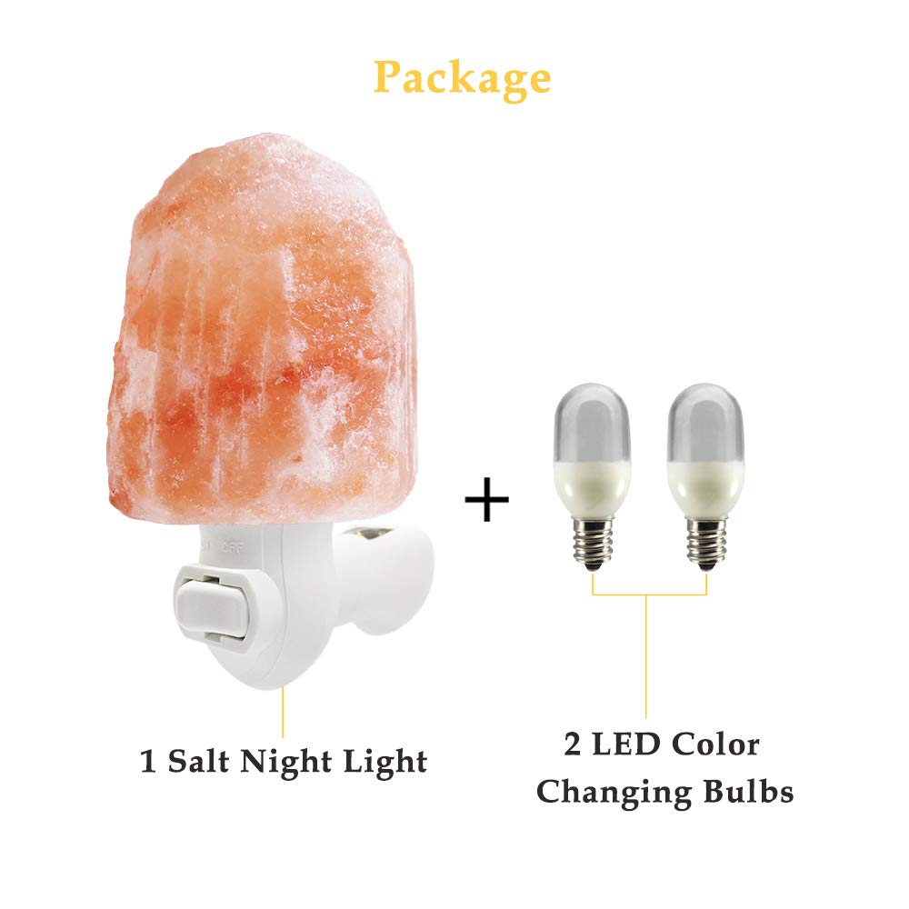 WAYNEWON Natural Himalayan Salt Lamp, Plug in Hand Carved Crystal Night Light – Best Living Room, Bathroom, Hallway Light [2 Color Bulbs]
