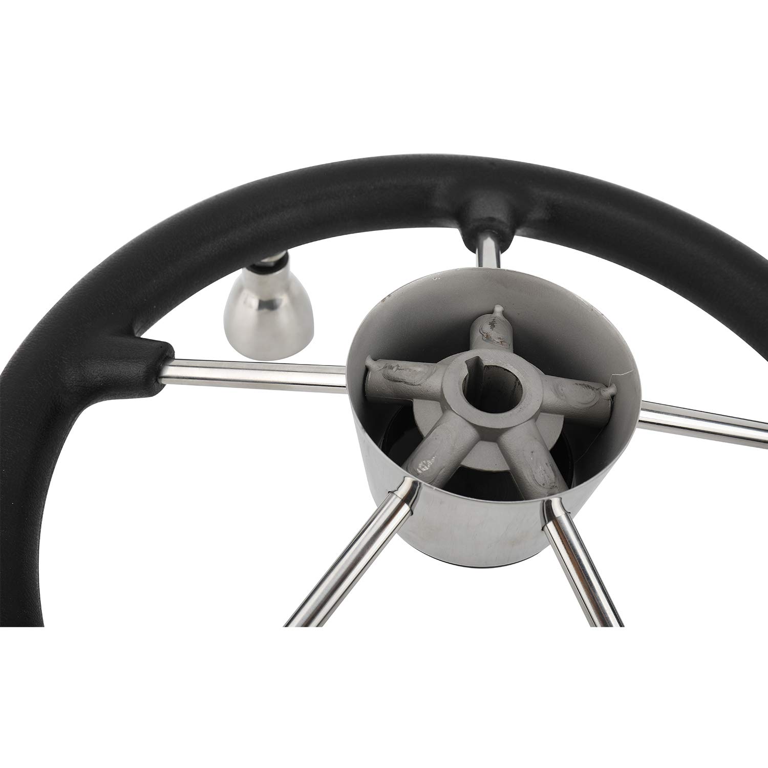 Yaegarden 11 Inch 5 Spokes Boat Steering Wheel, Stainless Marine Wheel with Black Foam Grip & Turning Knob