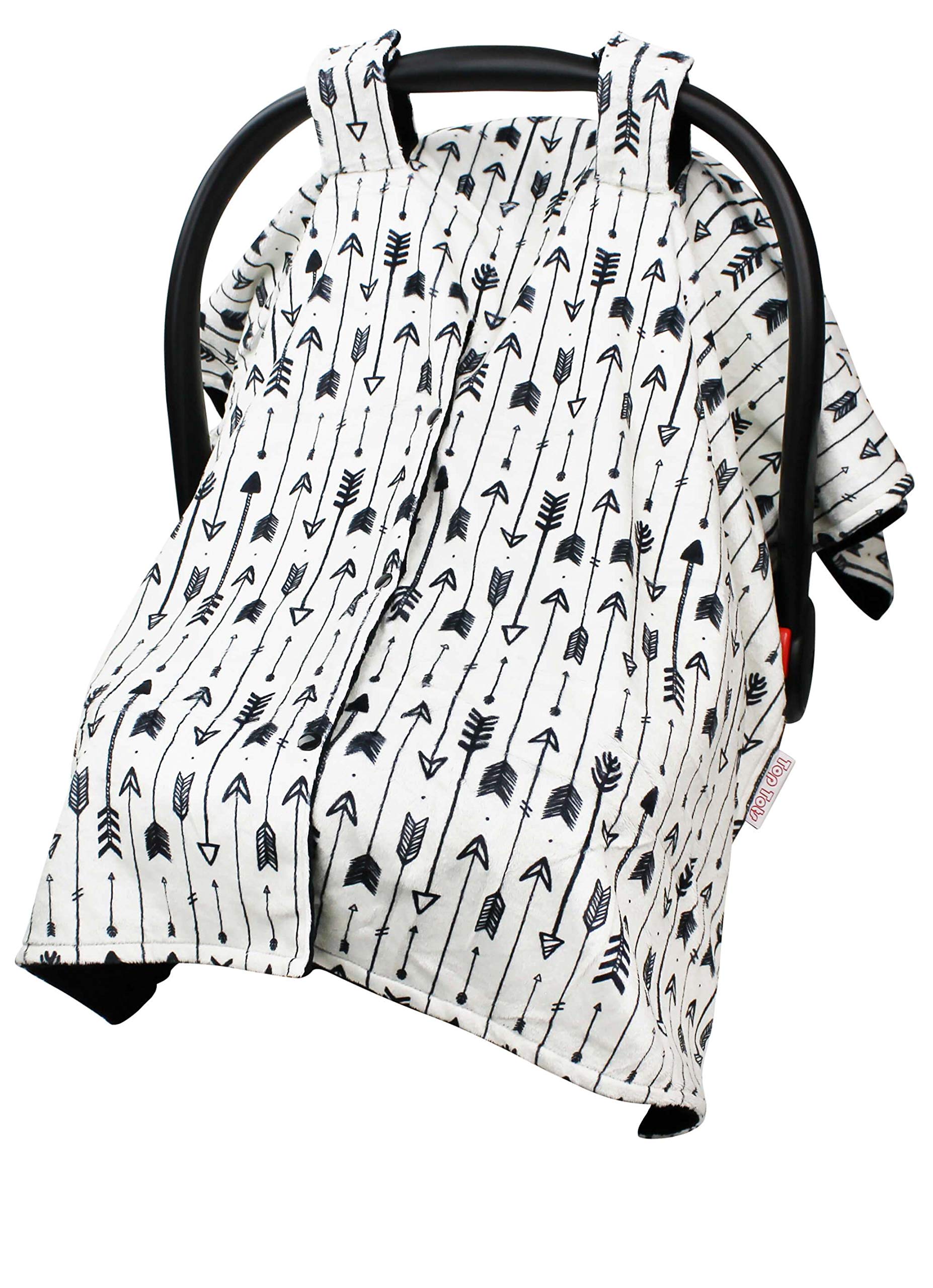 Top Tots Baby Car Seat Canopy Cover - Black Native Arrows on White