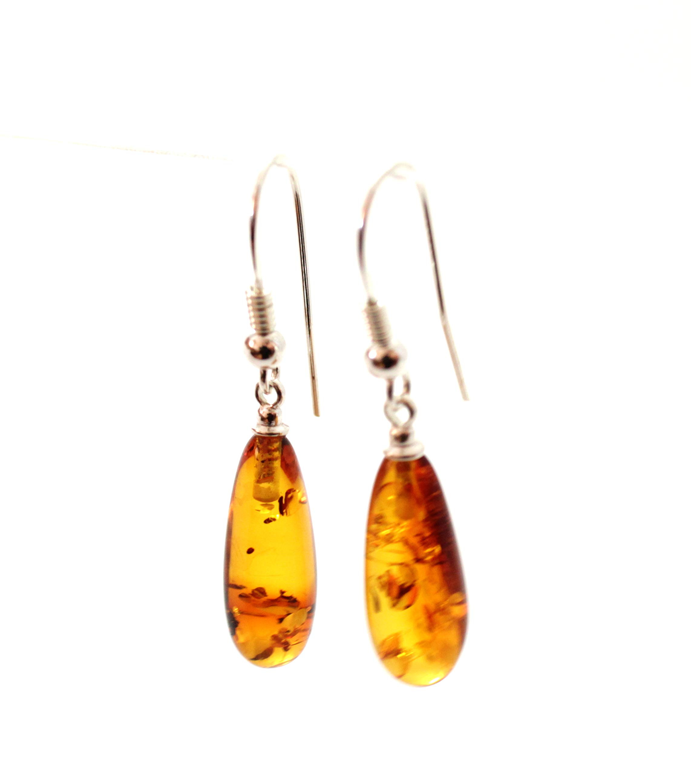 TipTopEco Baltic Amber Earrings For Women with Silver - Drop Dangle - Drop Shape (Cognac)