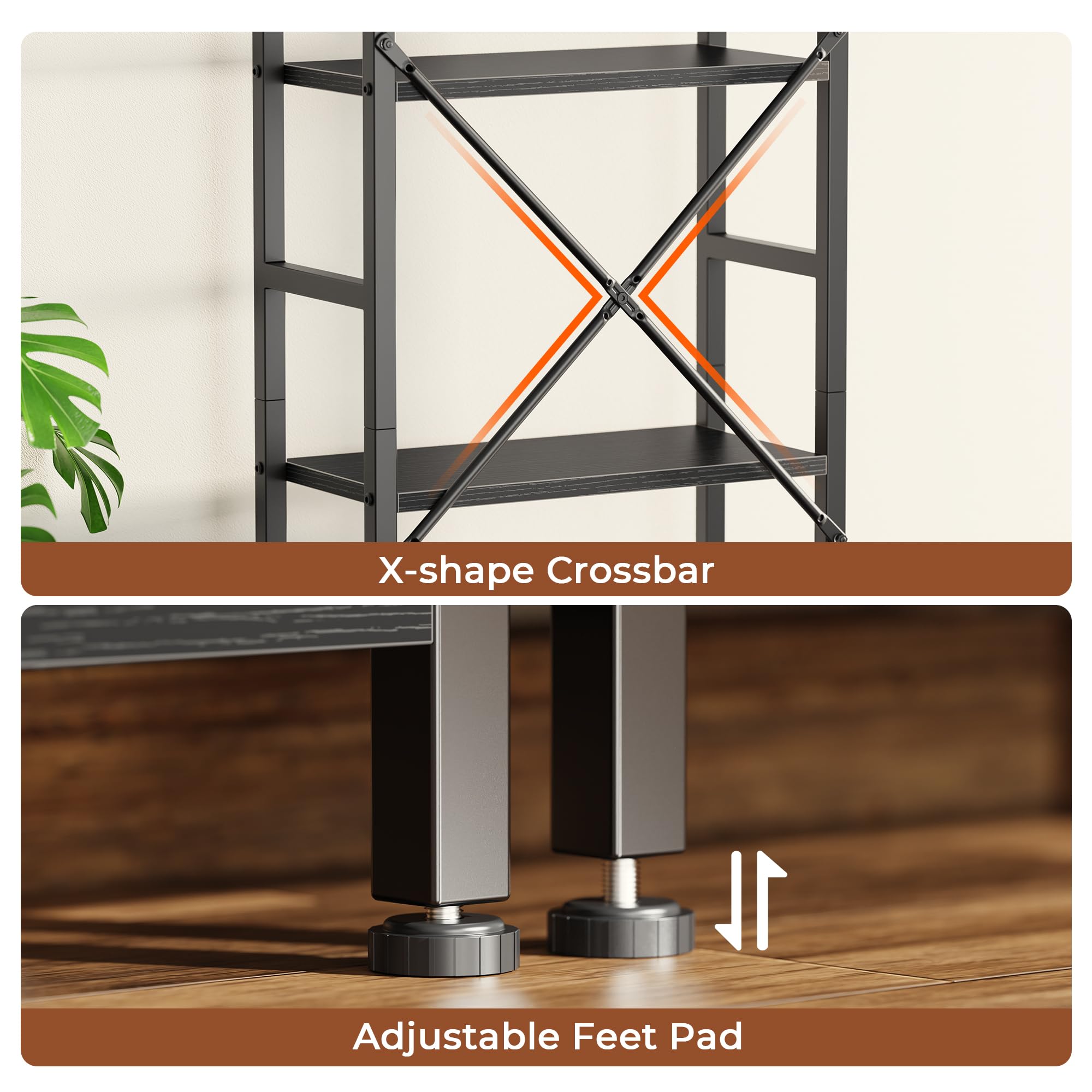 SUPERJARE Triple 5 Tier Bookshelf, Bookcase with 14 Open Display Shelves, Ladder Bookshelf, Wide Book Shelf Book Case with Steel Frame, Wood Board, for Home & Office, Dark Brown
