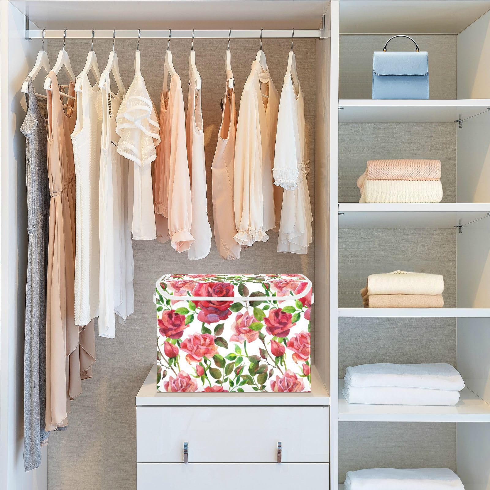 xigua Rose Storage Bin with Lids Larger Collapsible Decorative Cube Storage Bins with Handles Divider for Bedroom Closet Living Room