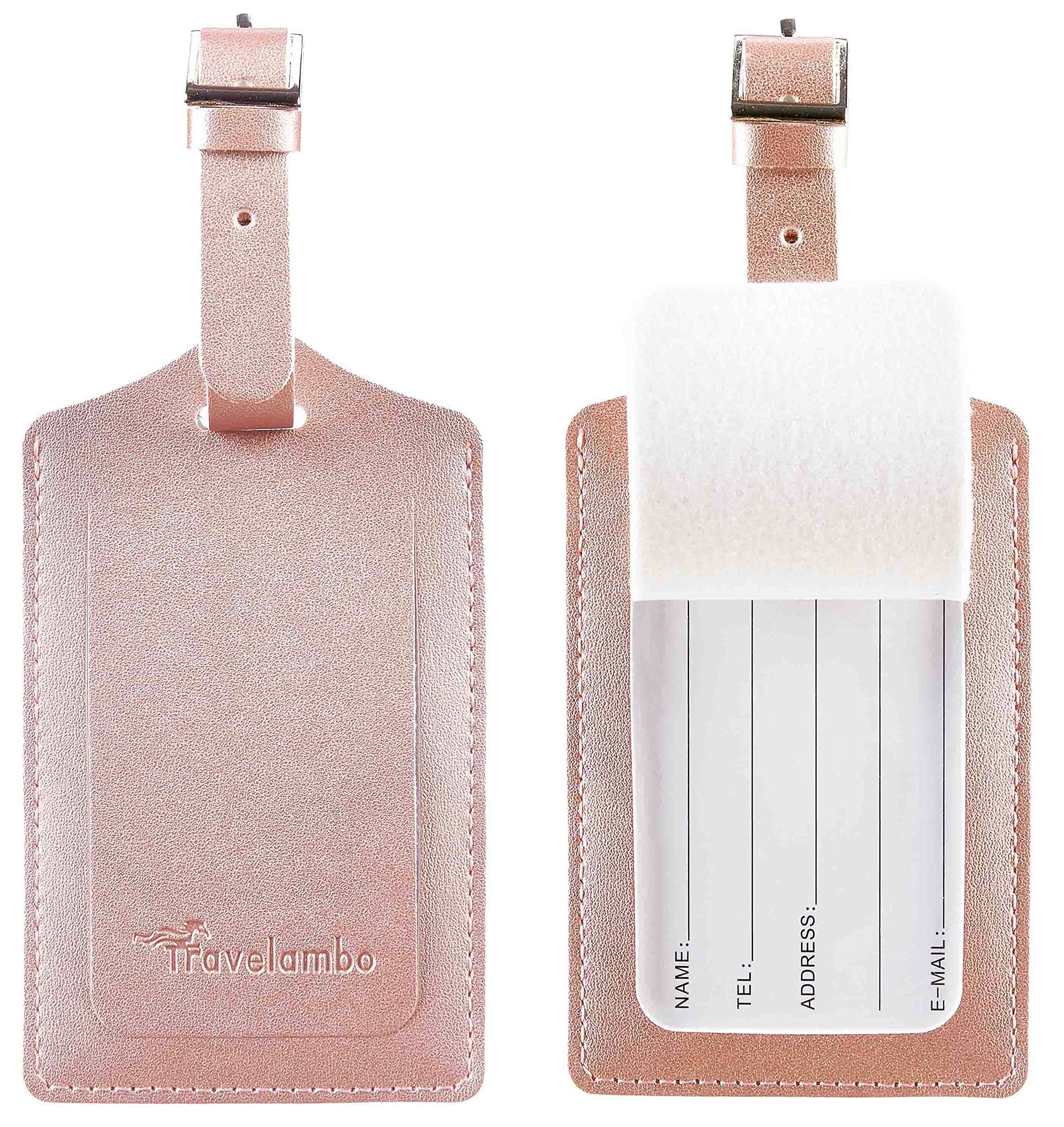 Travelambo Luggage Tag Faux Leather for Suitcase Women Kids Funny Cute (Rose Gold)