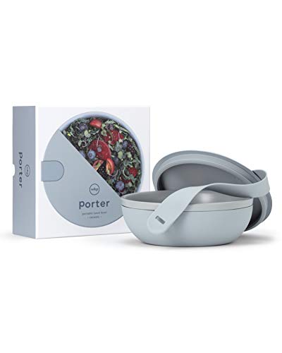 W&P Porter Ceramic Bowl Lunch Container w/ Protective Non-slip Exterior, Slate 1 Liter | Lid & Snap-tight Silicone Strap | Food Storage, Bento Box, Meal Prep | BPA-Free Ceramic