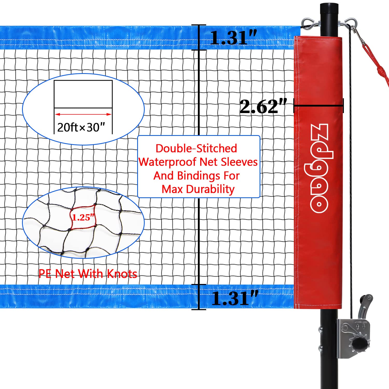 Zdgao Badminton Sets for Backyards with Net | Portable Badminton Net with Winch System, Aluminum Badminton Rackets Set of 4, 3 Nylon Shuttlecocks, Boundary Line and Durable Carrying Bag (Red & Blue)