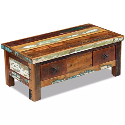 vidaXL Coffee Table 35.4"x17.7"x13.8",Rustic Coffee Table with 2 Drawers Tea,End Side Table Storage Cabinet Box Pure Handmade for Home Office Living Room Furniture,Solid Mango Wood