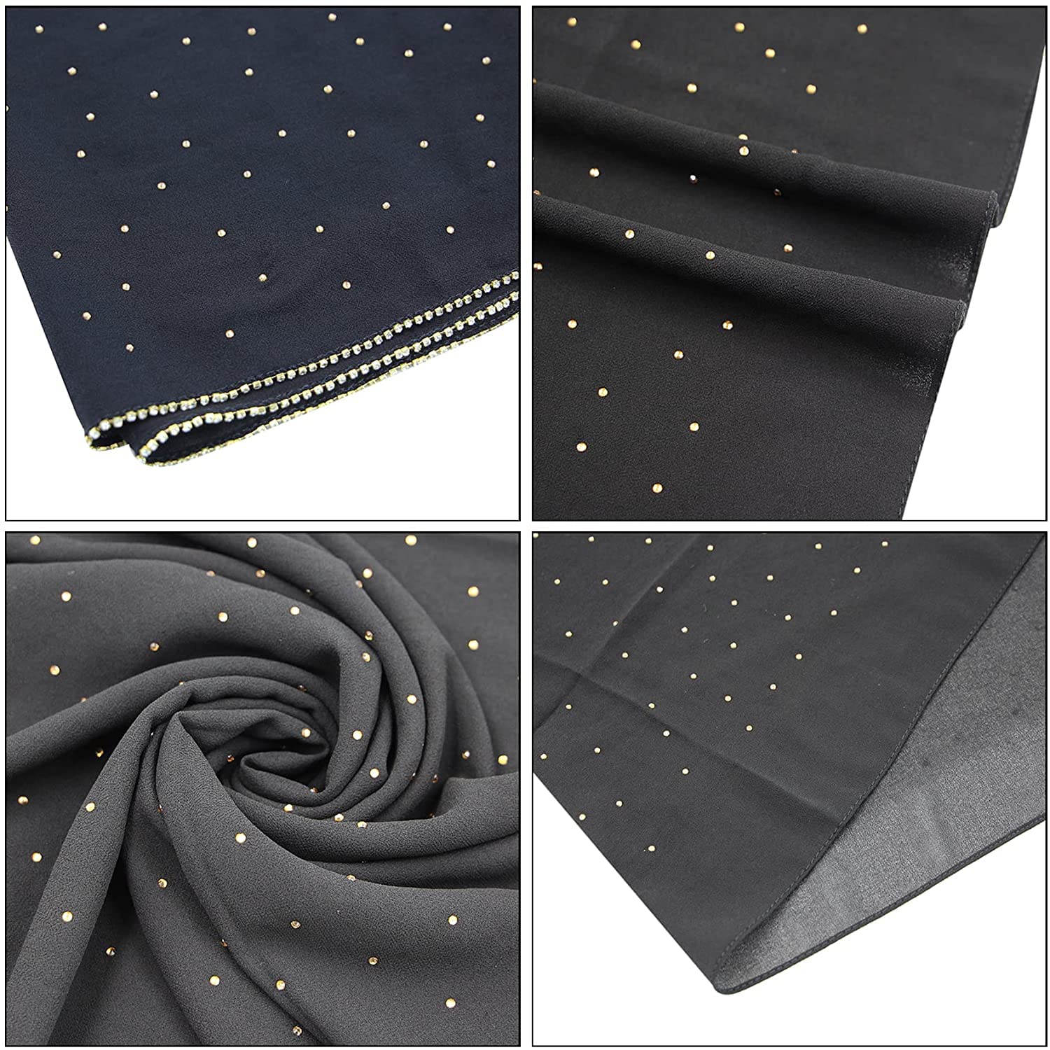 ZAFA Women Soft Chiffon Rhinestone Long Scarf Shawl Fashion Muslim Hijab Head Wrap Scarves