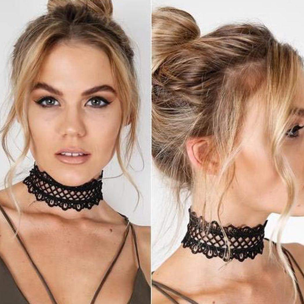 Zoestar Lace Choker Necklaces Vintage Black Elastic Stretch Necklace Chain Accessories for Women