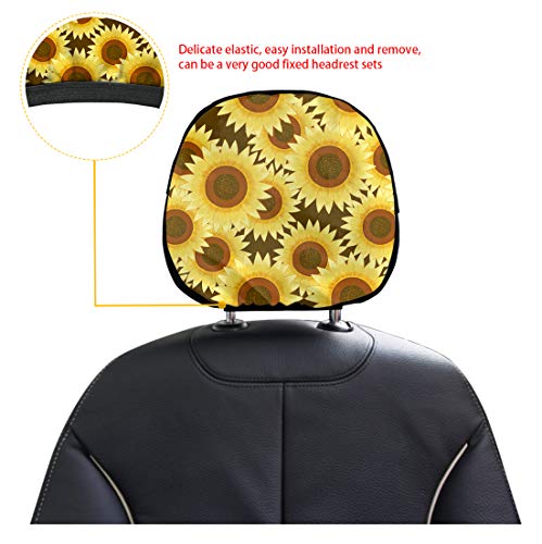 TOADDMOS 1 Pair Sunflower Bee Print Car Truck SUV Van Headrest Covers,You are My Sunshine Universal Car Seat Head Rest Protector