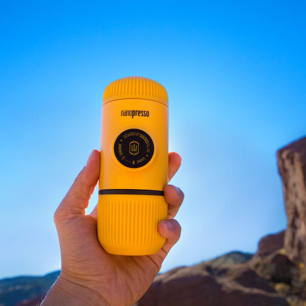 WACACO Nanopresso Portable Espresso Maker, Upgrade Version of Minipresso, 18 Bar Pressure, Mini Travel Coffee Machine, Manually Operated, Perfect for Camping and Hiking, Yellow