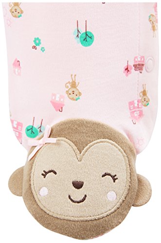 Simple Joys by Carter's Baby Girls' Cotton Snap Footed Sleep and Play, Pack of 2, Mint Green Owls/Pink Monkey, 3-6 Months