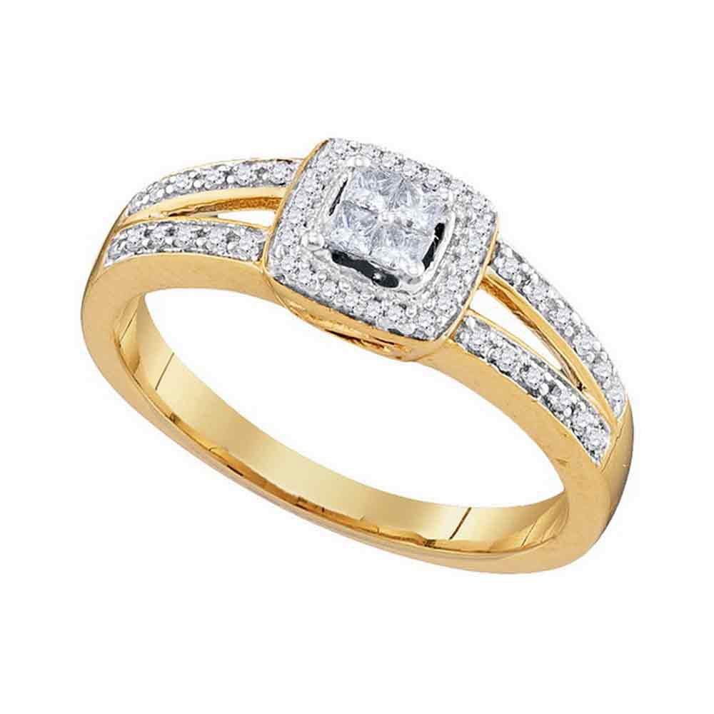 The Diamond Deal 10kt Yellow Gold Womens Princess Diamond Cluster Bridal Wedding Engagement Ring 1/5 Cttw