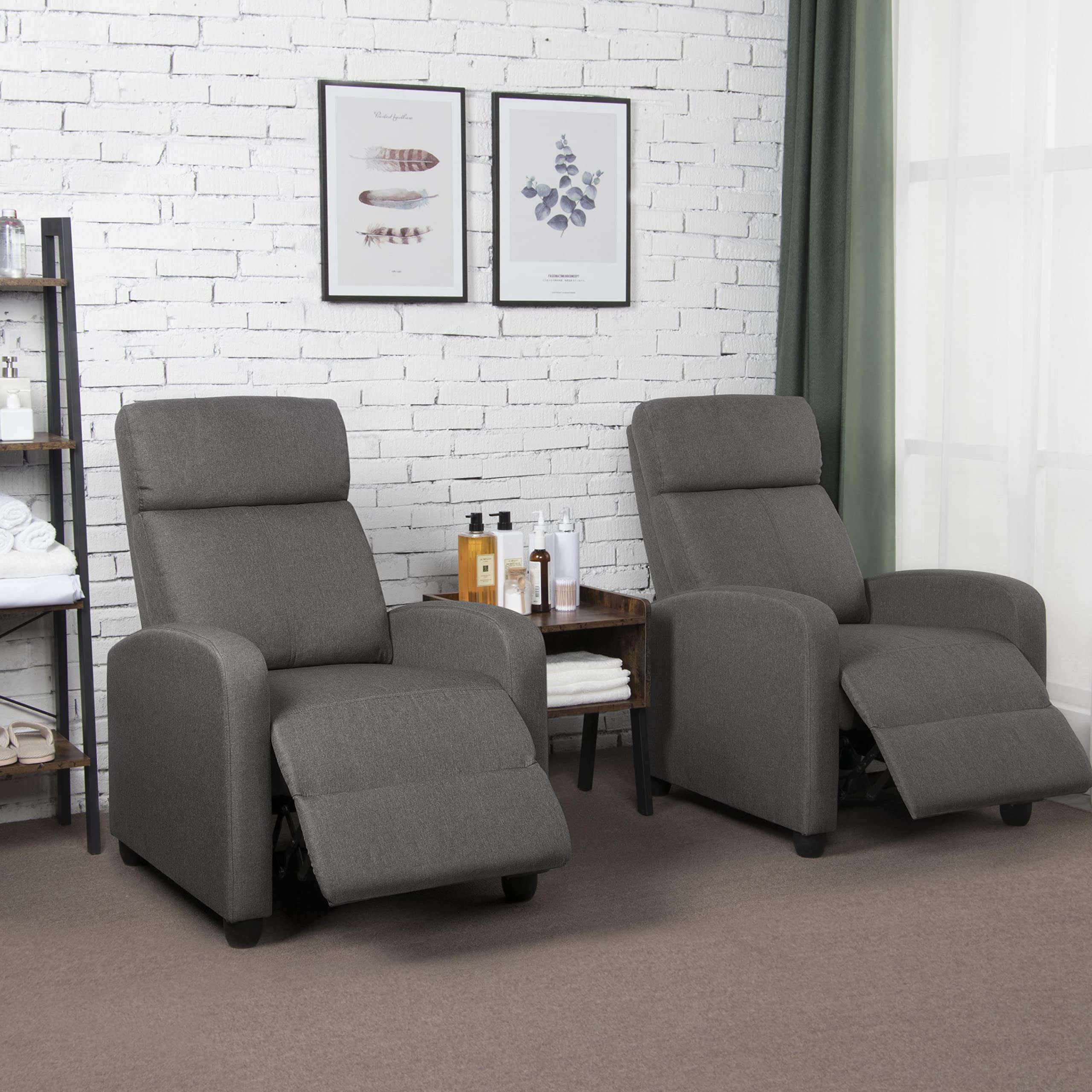 Topeakmart Fabric Recliner Sofa Push Back Recliner Chair Adjustable Modern Single Reclining Chair Upholstered Sofa with Pocket Spring Living Room Bedroom Home Theater Light Grey