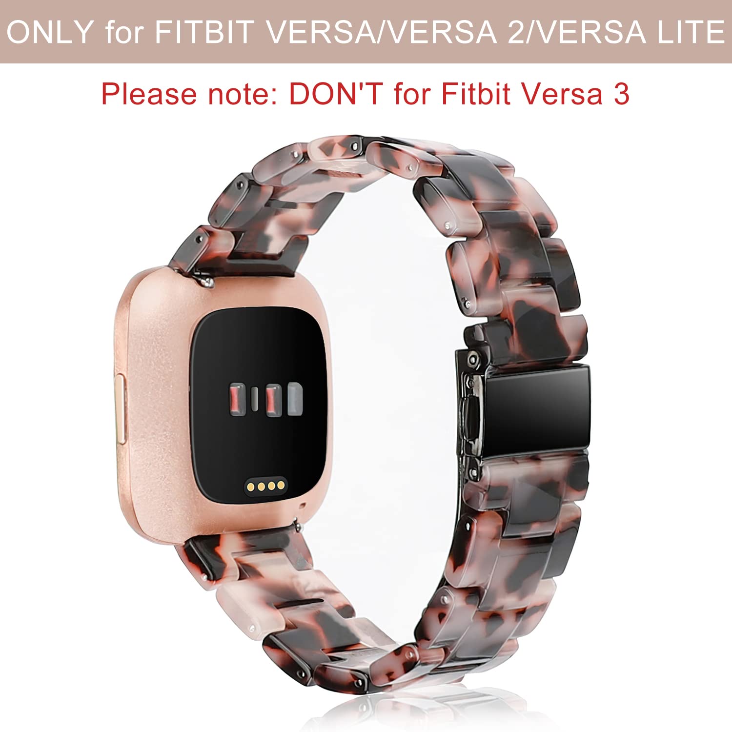 Wearlizer Resin and Stainless Steel Compatible with Fitbit Versa/Versa 2 /Versa Lite/Versa SE Bands Women Men, Lightweight Replacement Compatible with Fit bit Versa, Pink