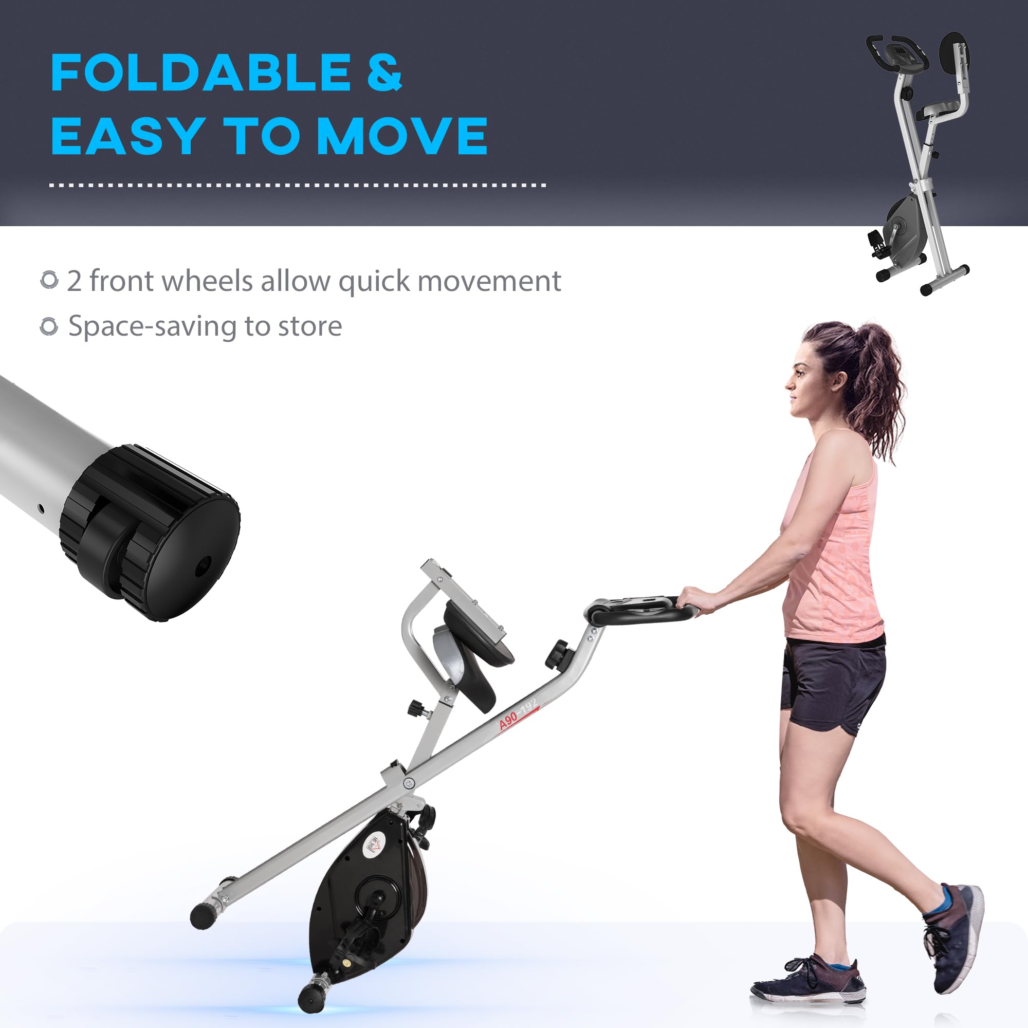 Soozier Foldable Upright Training Exercise Bike Indoor Stationary X Bike with 8 Levels of Magnetic Resistance for Aerobic Exercise, Grey