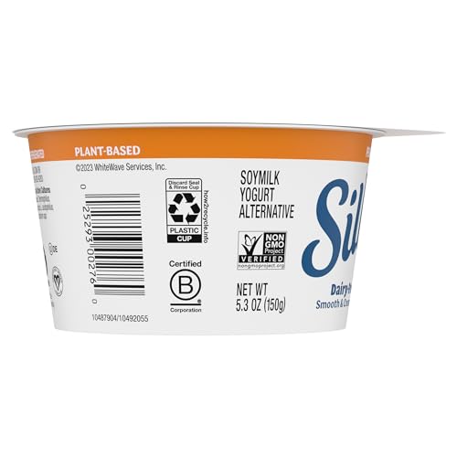 Silk Peach Mango Dairy Free, Soy Milk Yogurt Alternative, Smooth and Creamy Plant Based Yogurt with 6 Grams of Protein Per Serving, 5.3 OZ Container