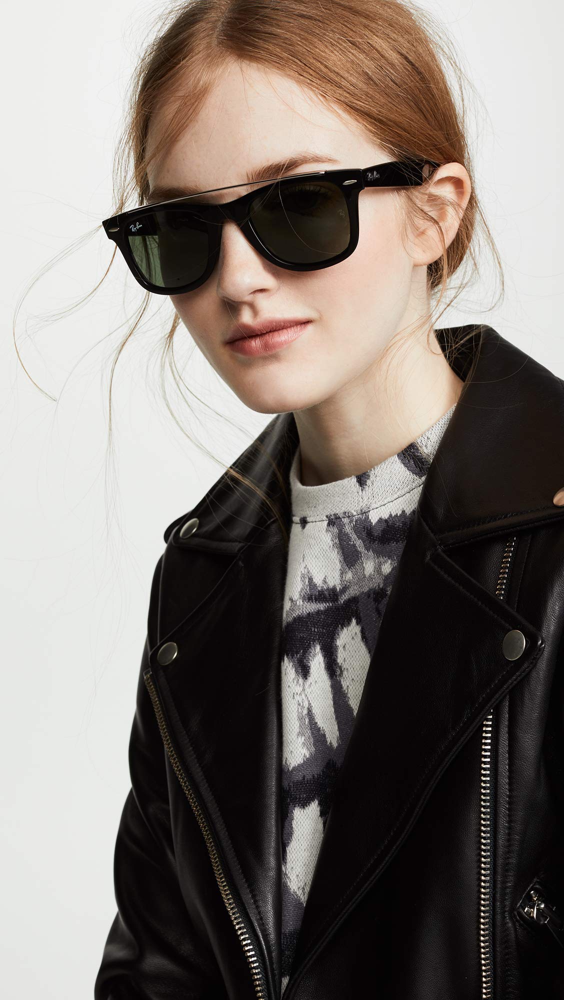 Ray-Ban Rb4540 Wayfarer Double Bridge Square Sunglasses, Black/G-15 Green, 50 mm