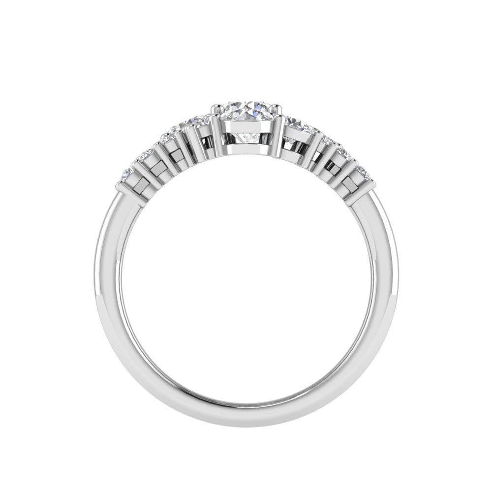 TwoBirch Floral Design Ying Yang Ring Guard and Engagement Ring Bridal Set (2 Rings) Diamond Simulant White Gold (Size 9)