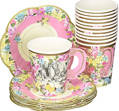 Talking Tables Truly Alice Alice in Wonderland Mad Hatter Party Cup Set with Handle and Saucers in 3 Designs for a Tea Party or Birthday