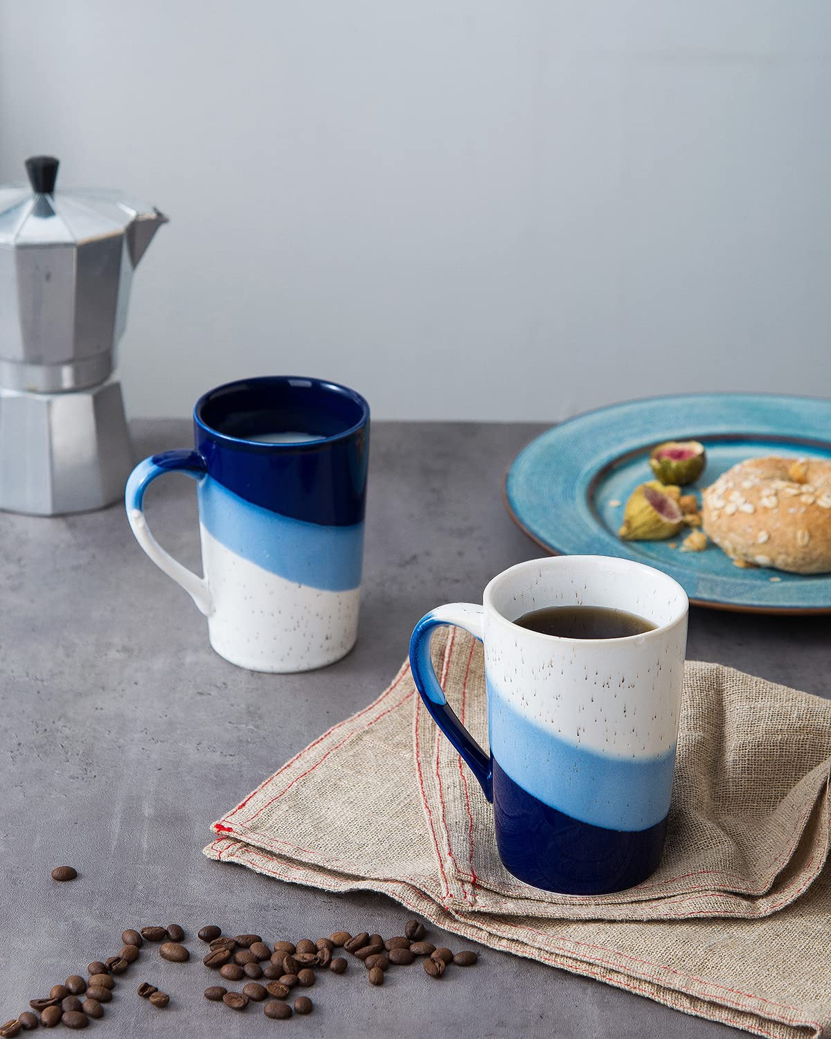 Rich Leisure 13oz Coffee Mug Set of 2 - Ceramic Tea Cups with Handle - Microwave and Dishwasher Safe, Perfect For Cup or Mug Lovers - Rustic Denby Glaze, Modern Design Mugs - Mint Green
