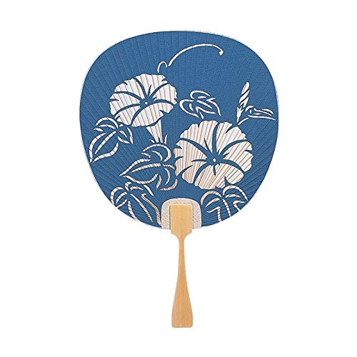 伏見上野旭昇堂 Miyako Fan Bamboo Pattern Crepe Carving Morning Glory (Navy Blue) 130