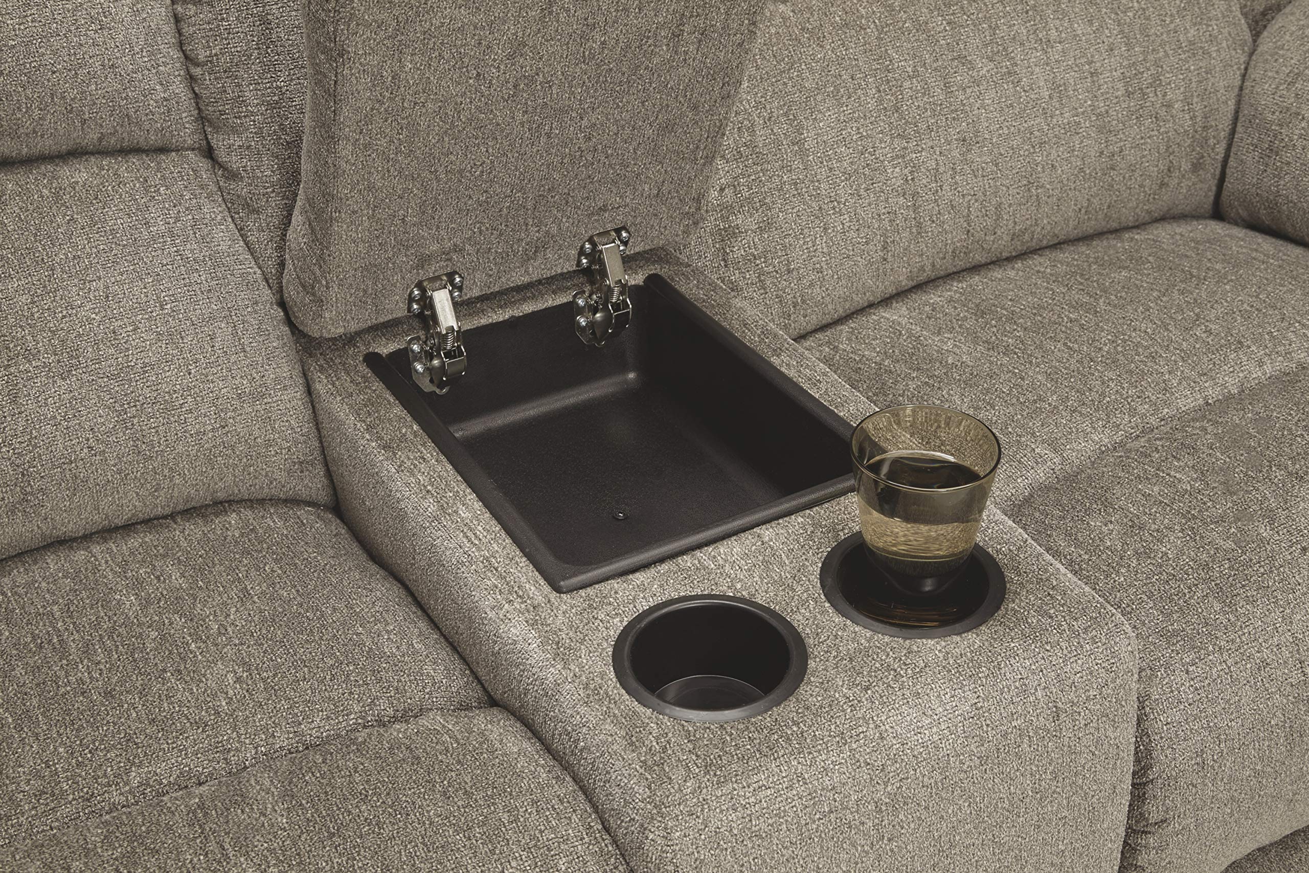 Signature Design by Ashley Draycoll Manual Double Reclining Loveseat with Center Console, Light Brown