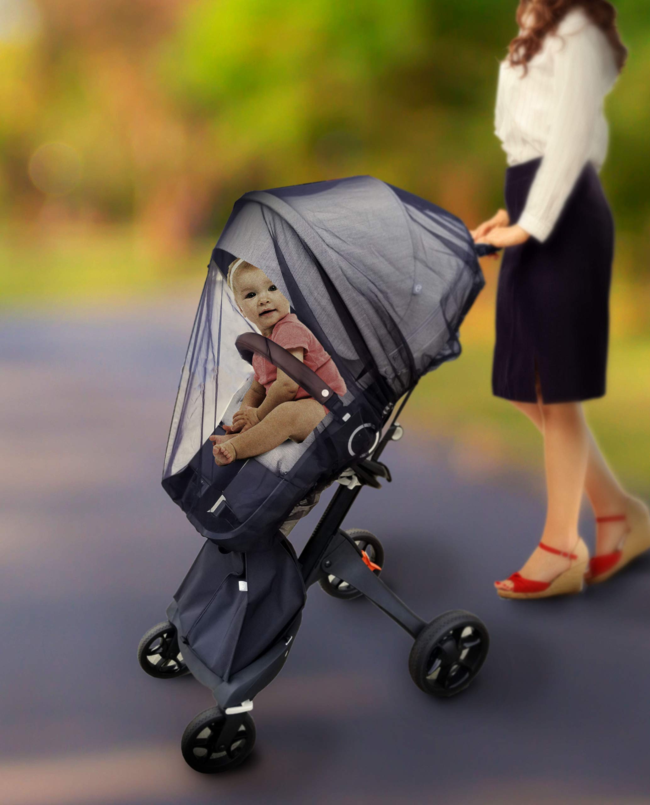 Universal Infant Stroller, Infant Car Seat Mosquito Net Solar Protective Fits Strollers, Car Seats, Bassinets and Playpens Made in The USA