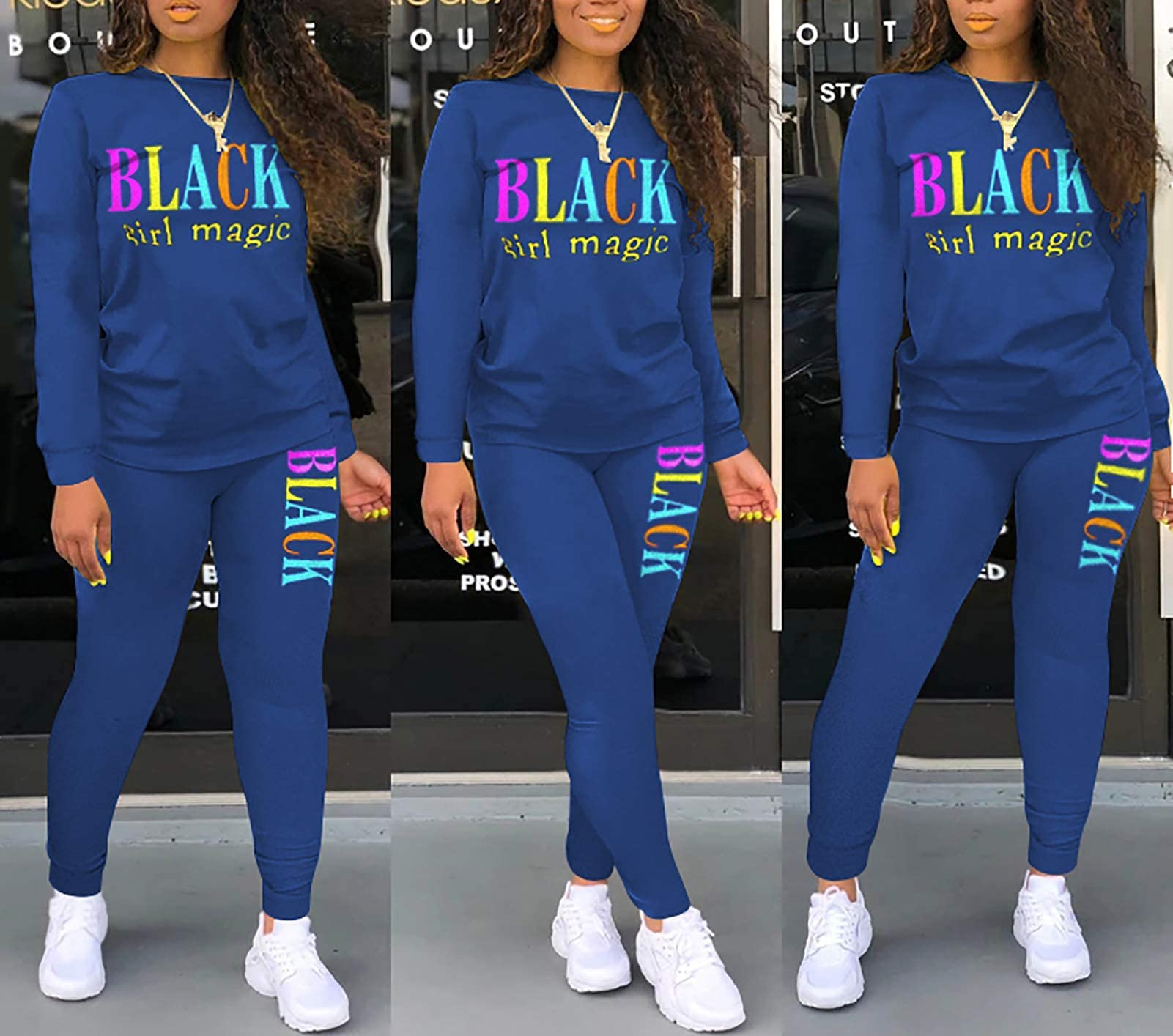 Wuitrie Women's 2 Piece Tracksuit Long Sleeve Pullover Letter print Top and Long Pant Outfits