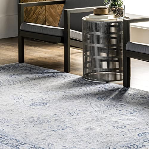 Rugs USA x Lauren Liess Bayberry Vintage Machine Washable Ultra Thin Area Rug, 5' x 8', Light Blue