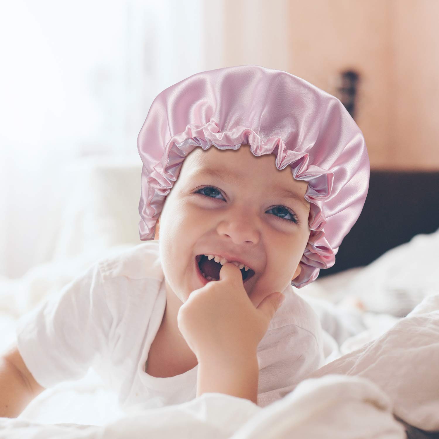 SATINIOR 3 Pieces Kids Satin Bonnet Adjustable Sleeping Cap Reversible Satin Cap for Teens Toddler Child (Classic Color)