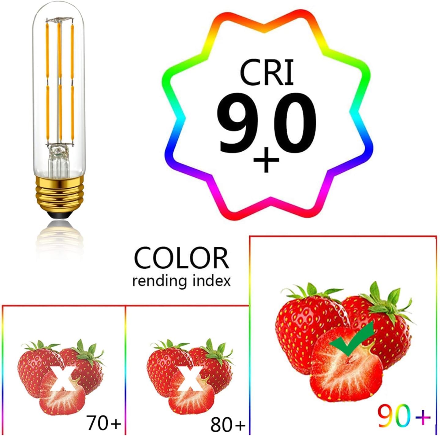 YFXRLIGHT Dimmable T10 LED Bulbs Warm White 2700K,6W LED Tubular Edison Bulbs 60 Watt Equivalent,550LM, E26 Medium Base Lamp Bulb for Desk Lamp, Pendant Lights,6Pack