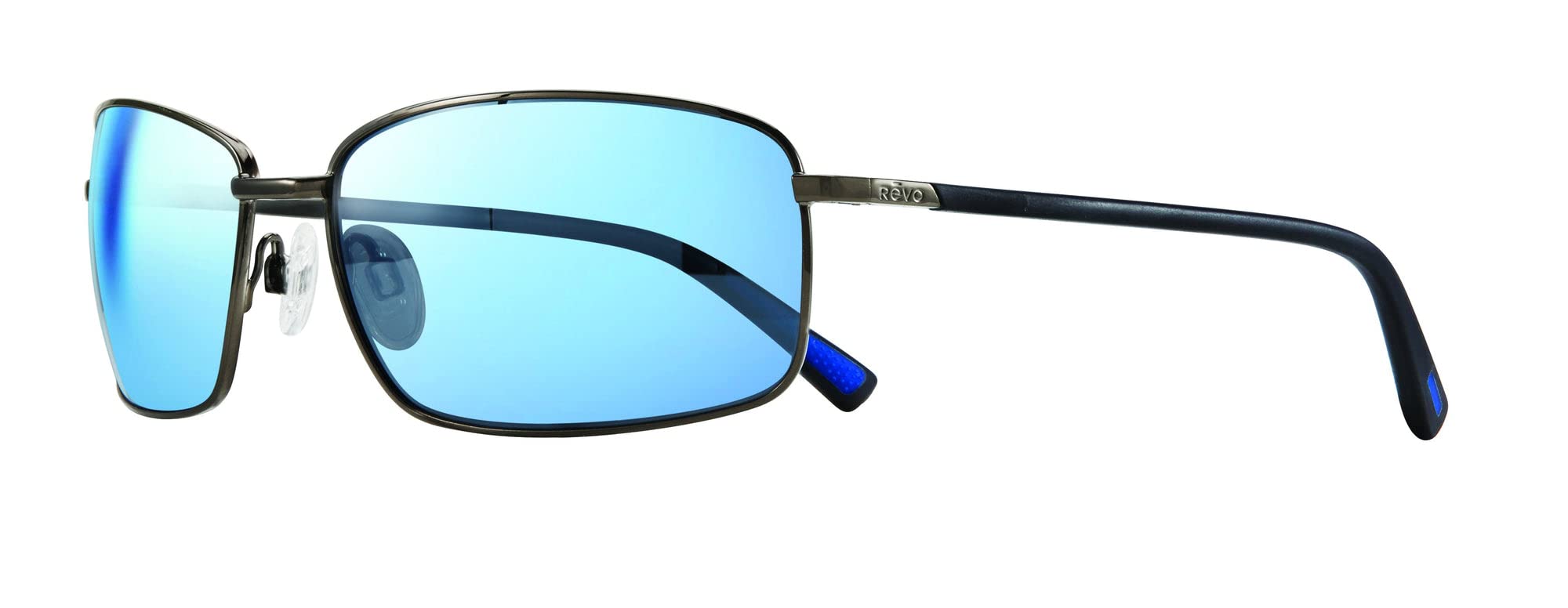 Revo Sunglasses Tate: Polarized Lens Filters UV, Small Rectangle Metal Wrap Frame, Gunmetal Frame with Blue Water Lens (RE 1079)