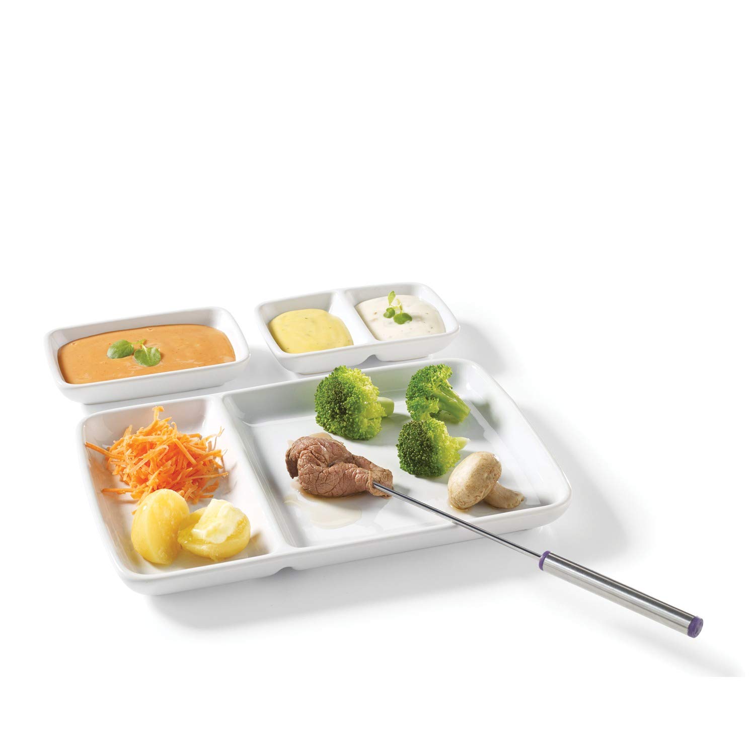 Starfrit T092507 Ceramic Modular Fondue Serving Dishes, 2 Sets, One Size, Silver