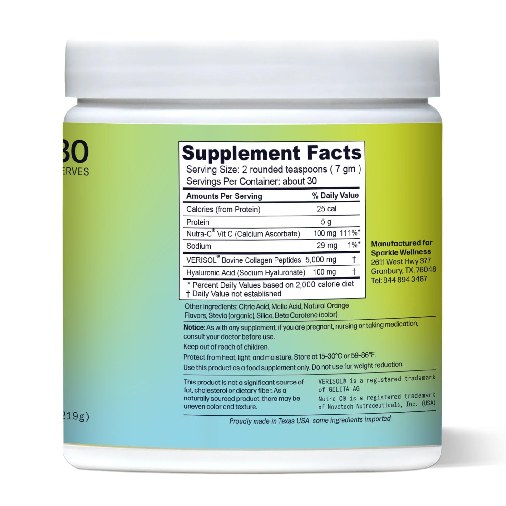 Sparkle Skin Boost Plus Verisol Collagen Peptides Protein Powder Vitamin C Orange Plus Supplement Drink, 8.1 oz