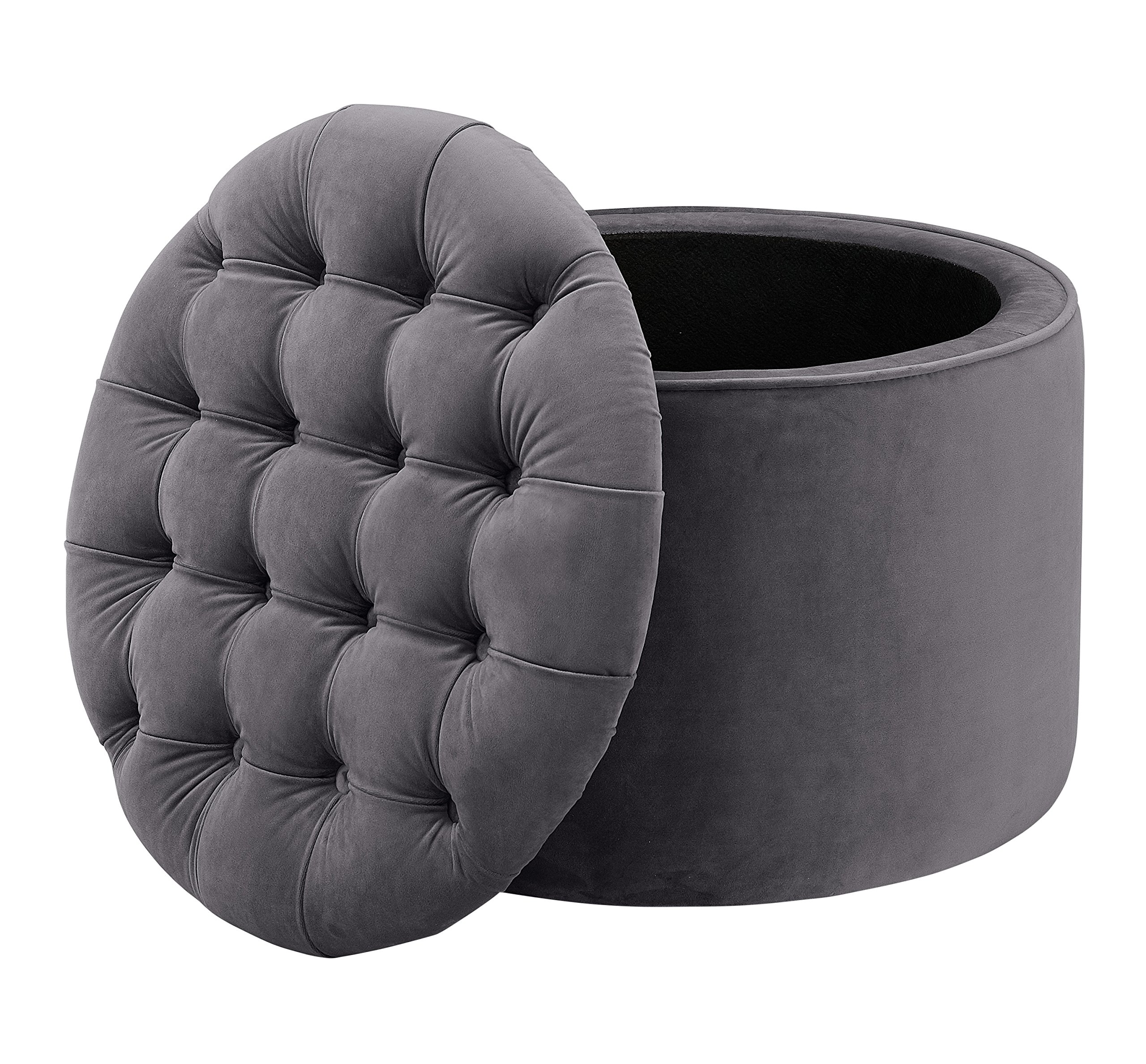 TOV Furniture Queen Velvet Storage Ottoman, Grey