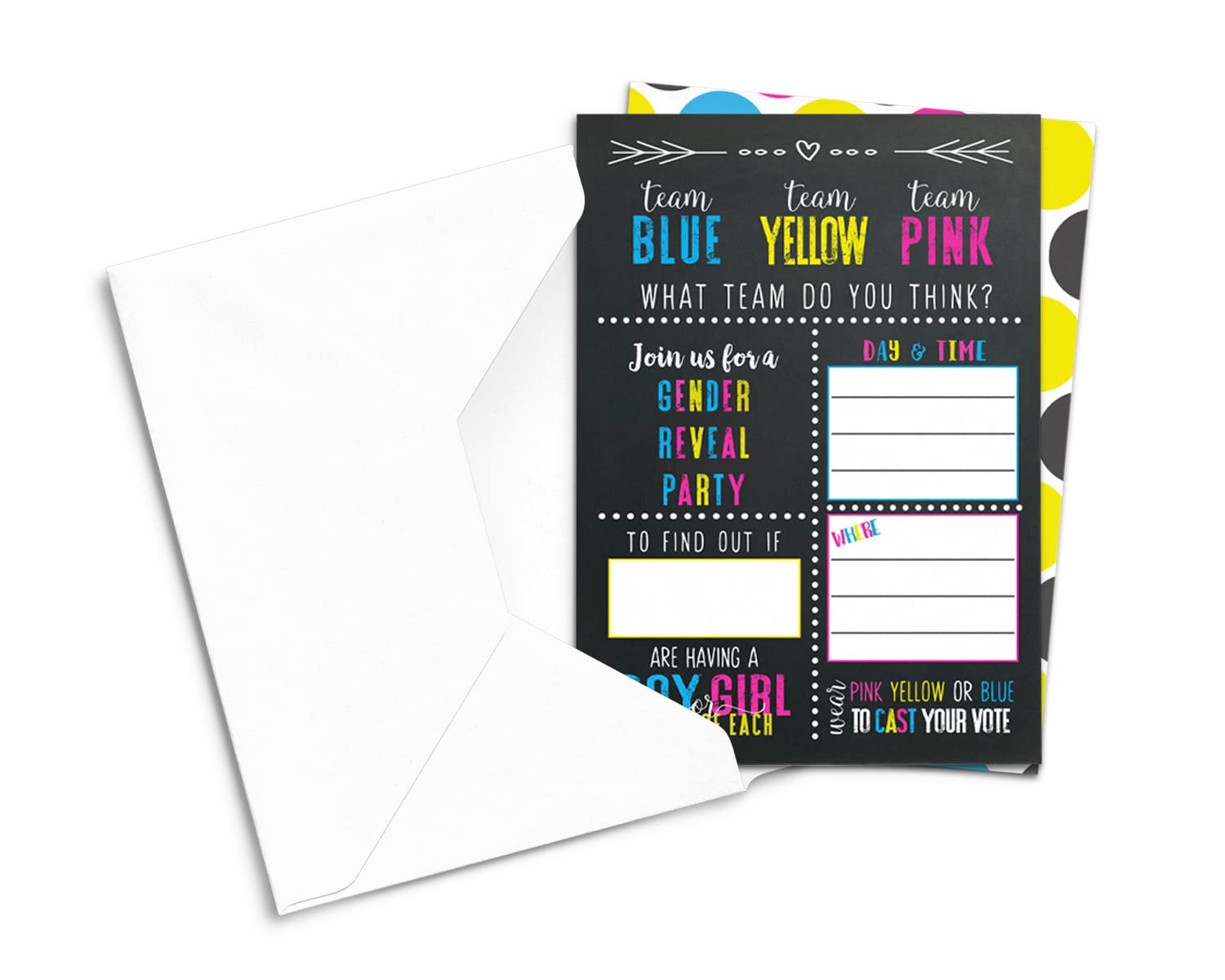 Twins Gender Reveal Invitations with Envelopes (25 Pack) Blank Invites for Reveal Party Surprise - Team Pink or Blue Theme Boy, Girl, or Both - Blank Card Set 5x7