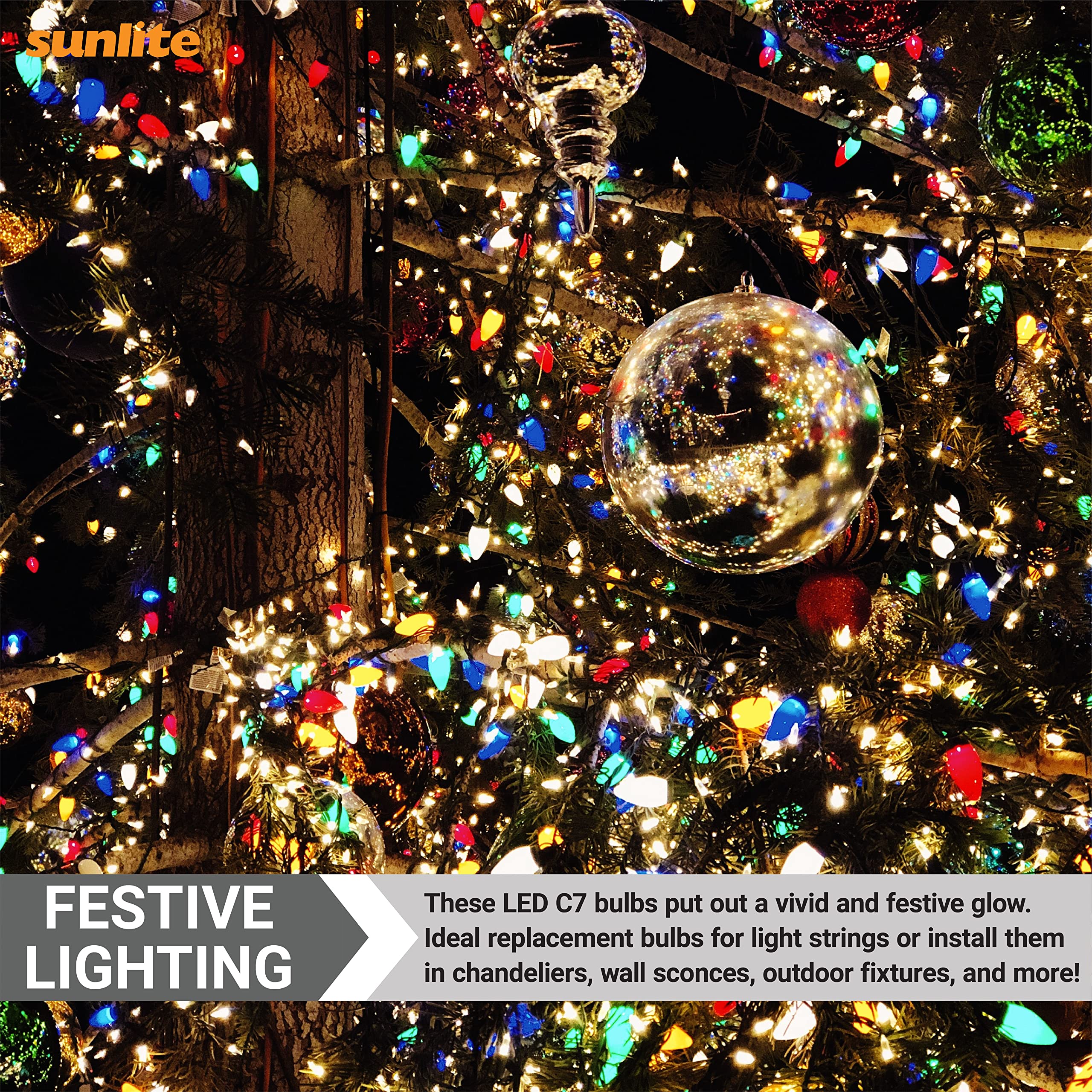 Sunlite 80702 LED C7 Holiday Decorative Light Bulb, 0.4 Watts, E12 Candelabra Base, Faceted Christmas-Lights; Nightlight, Red 6 Count