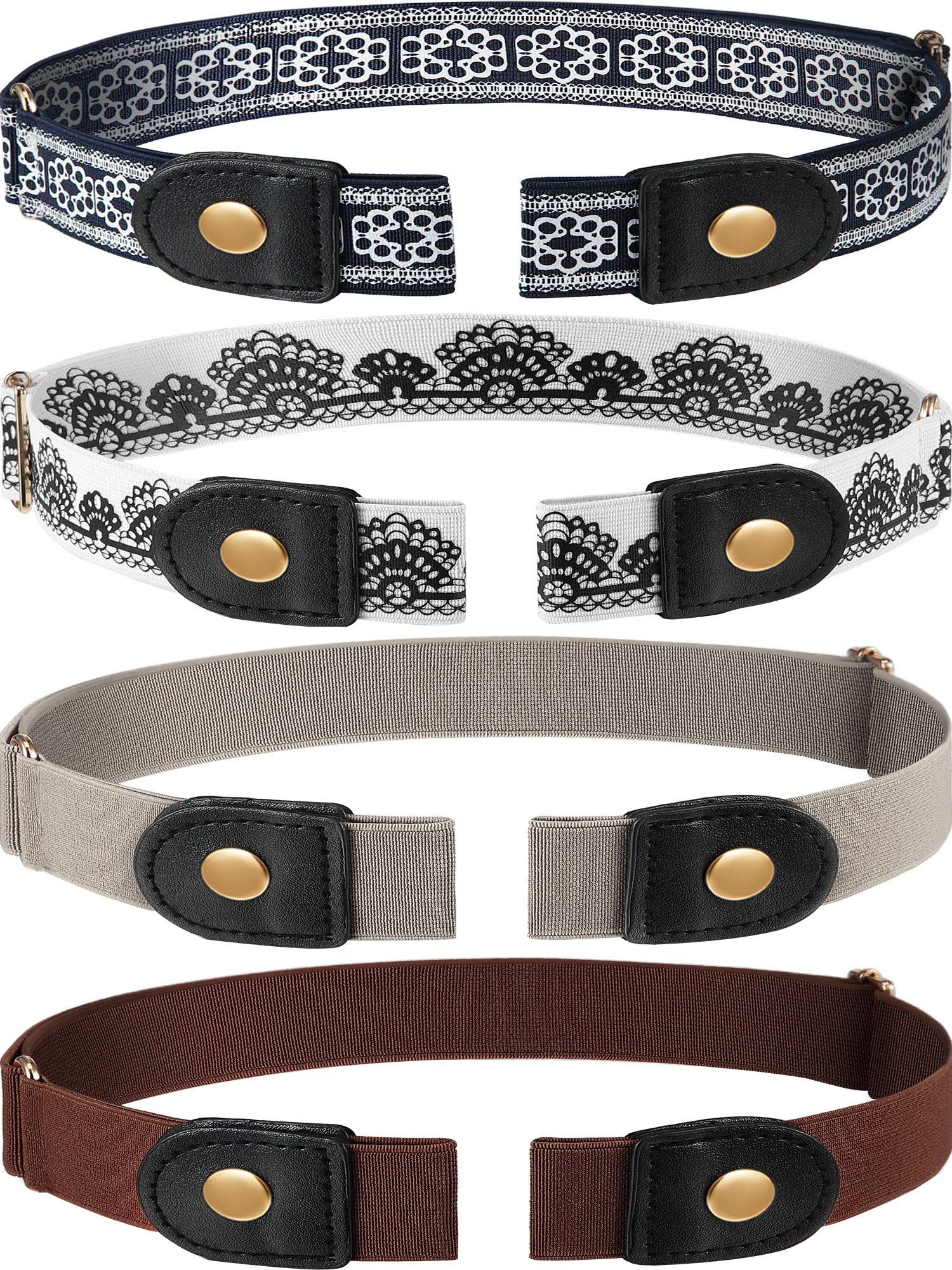 Syhood 4 Pieces Elastic Belt for Women No Buckle Buckless Belt Stretch Belt Invisible Elastic Belt Unisex for Jeans Pants(Color 3)