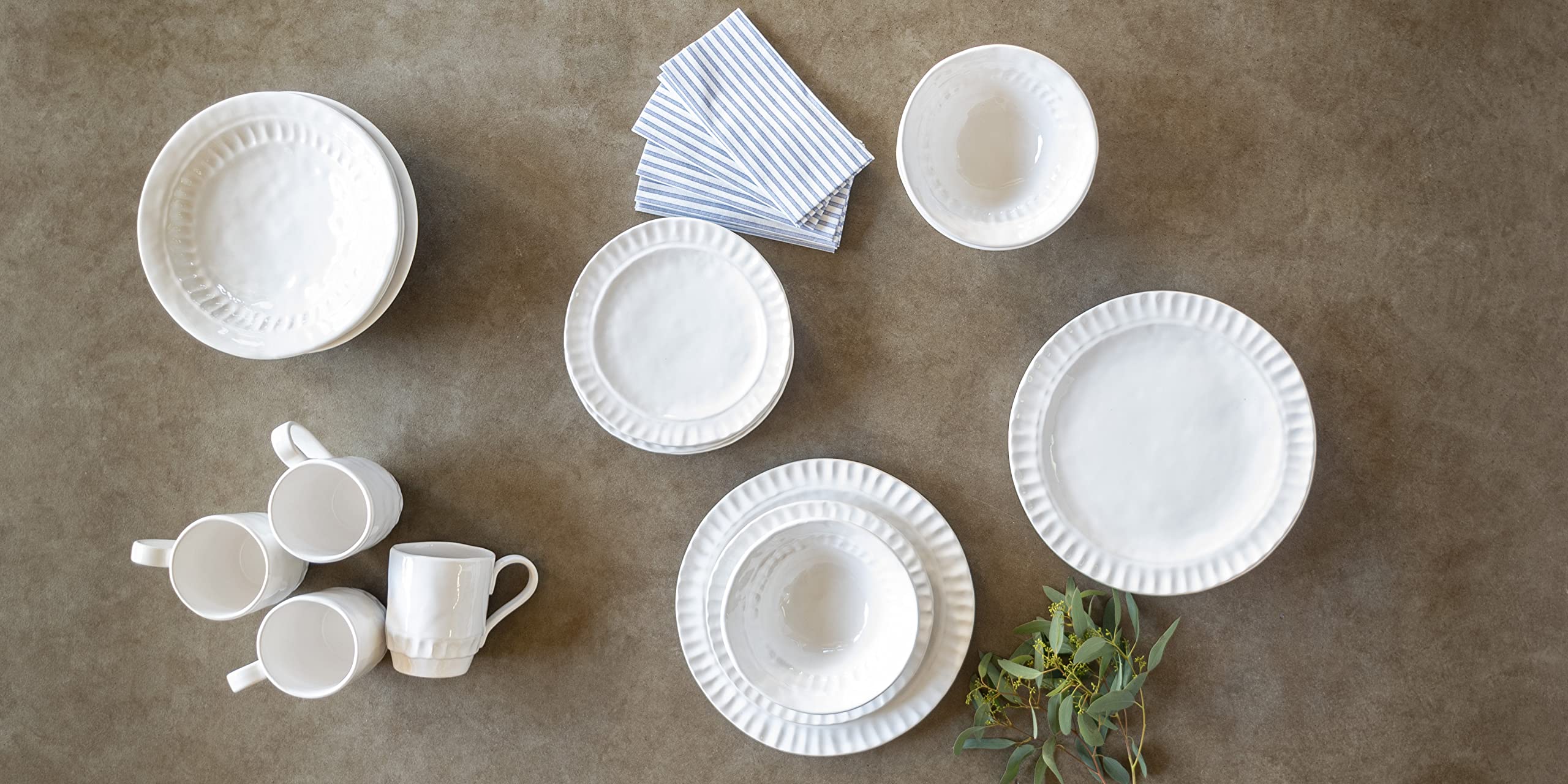 Vietri Pietra Serena 4-Pc Place Setting w/Cereal/Pasta Bowls & Salad/Dinner Plates, Stoneware