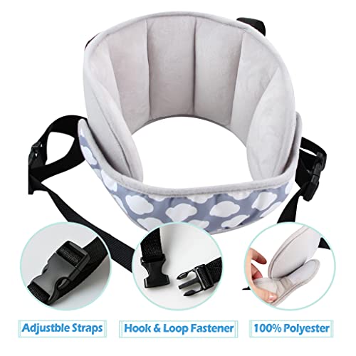 vocheer Baby Car Seat Head Support Band, Adjustable Carseat Sleep Nap Aid Holder Belt Head Protection Strap for Kids 1-5 Years Old Gray