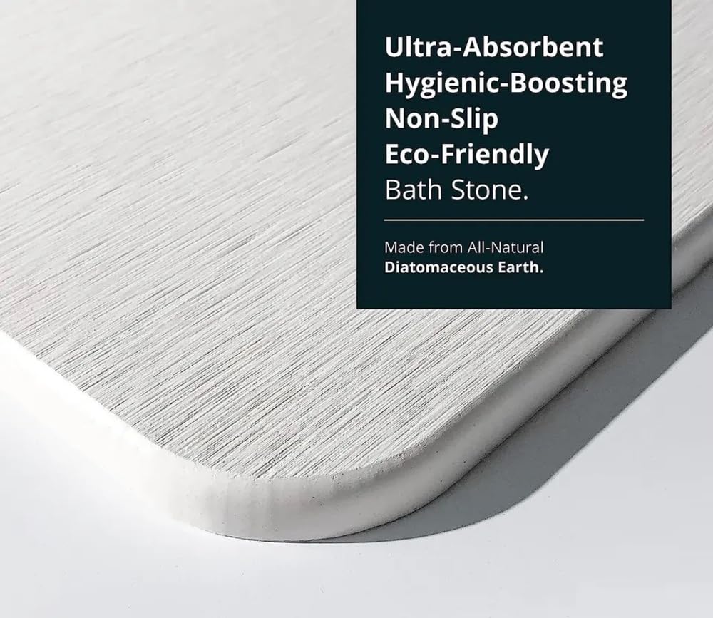 Stone Bath Mats for Bathroom | Diatomaceous Earth Shower Mat | Water Absorbing Bathroom Stone Mat Quick Dry | Fast Drying Diatomite Stone Bath Mat | Easy to Clean 23.6 x 15.5(White)