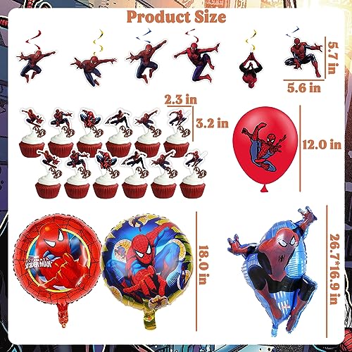 Spider Birthday Party Supplies for Kids, Spider Birthday Party Decorations Include Backdrop, Birthday Banner, Foil Balloons, Cupcake Toppers, Tablecloth for Spider Theme Party