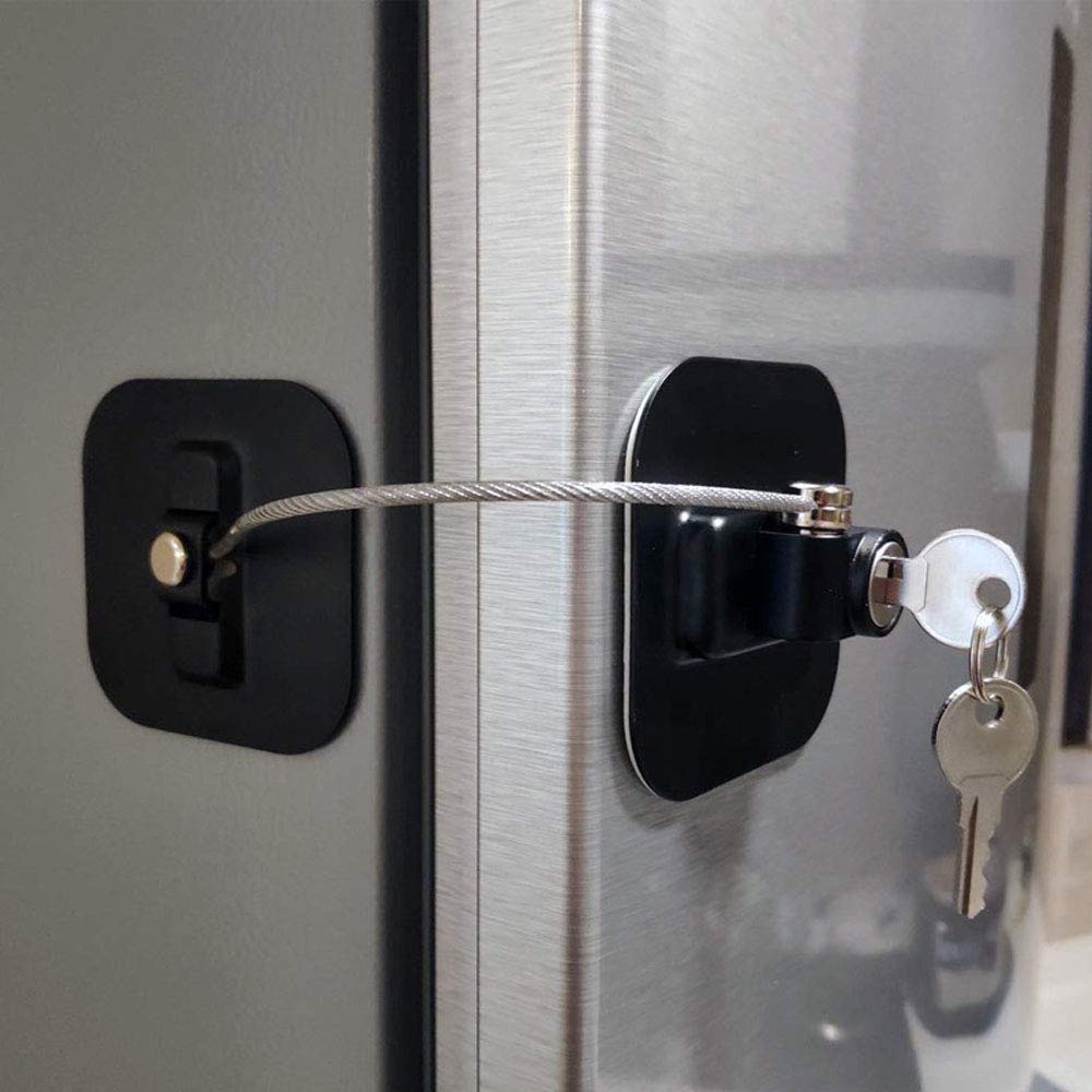 VOCOMO Refrigerator Lock, Fridge Lock with Keys, Freezer Lock and Child Safety Cabinet Lock with Strong Adhesive (Fridge Lock-Black 1Pack)