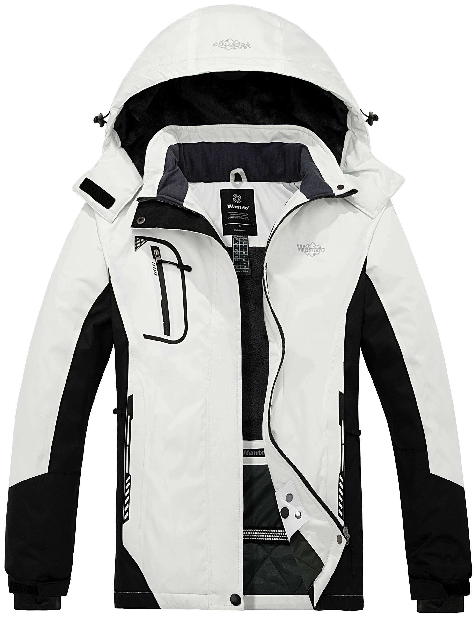 wantdo Women's Warm Winter Coat Waterproof Ski Snowboarding Jacket White & Black Large