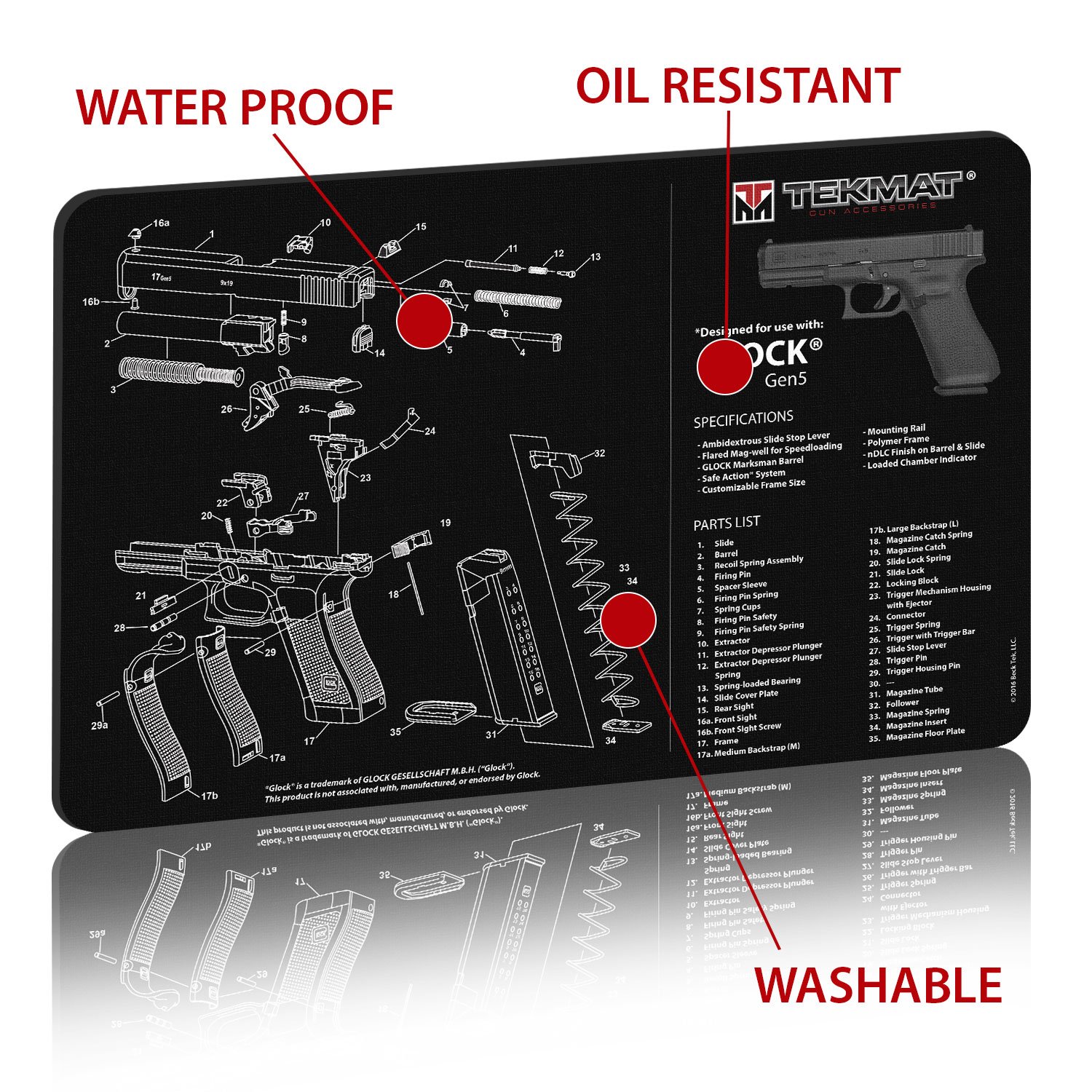 TekMat 17-Glock-G5 Glock Gen5 Handgun Mat, Black (TEK-17-GLOCK-G5)