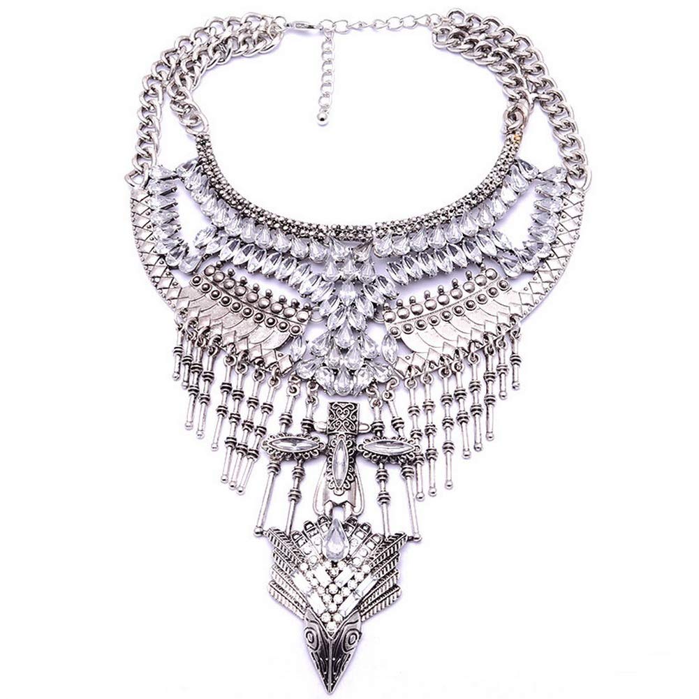 YAZILIND Exaggerated Chunky Necklace Luxury Rhinestone Long Clavicle Chain Jewelry Women Party Gift