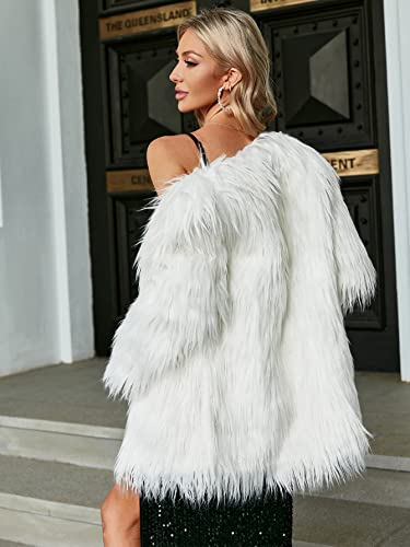 Simplee Apparel Women's Long Sleeve Fluffy Faux Fur Warm Coat,White,Size : Asian XXL,US 10