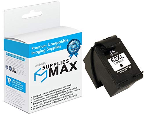 SuppliesMAX Remanufactured Replacement for HP Envy 5540/5545/5640/5660/5665/7640/7645/8000/8005 Black High Yield Inkjet (600 Page Yield) (NO. 62XL) (C2P04AE)