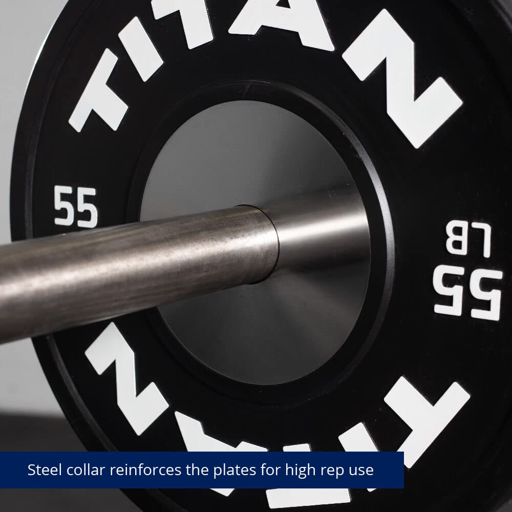 Titan Fitness 55 LB Black Elite Olympic Bumper Plate, Competition Weight Plates, Rubber with Steel Hub Insert, Sold Individually, For Olympic Weightlifting and Cross-Training Workouts
