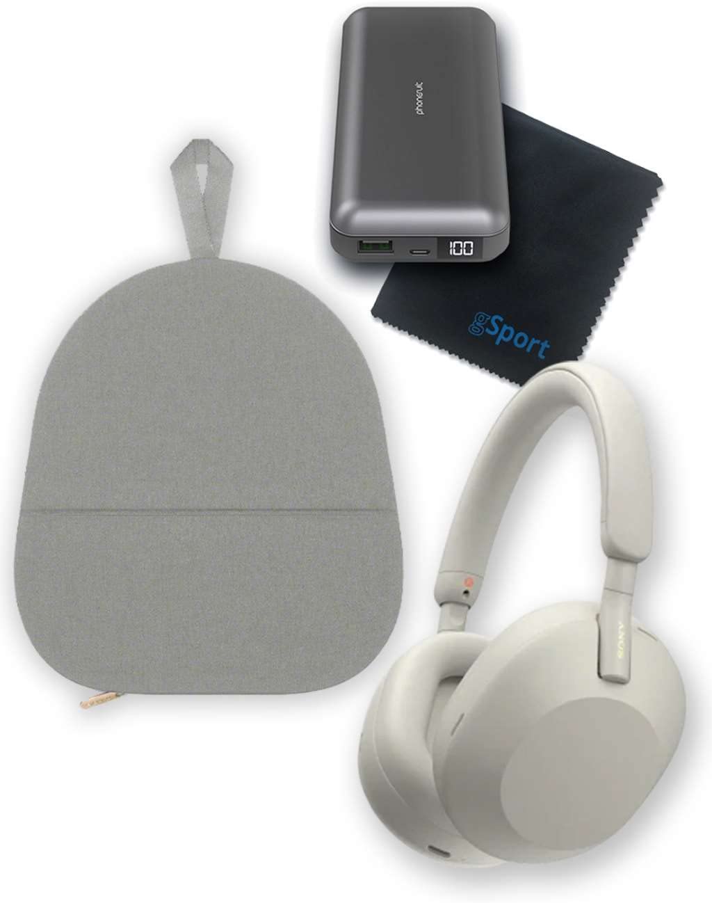 Sony WH-1000XM5 Wireless Noise Cancelling Over Ear Headphone Bundle with gSport Accessory Kit (Silver)